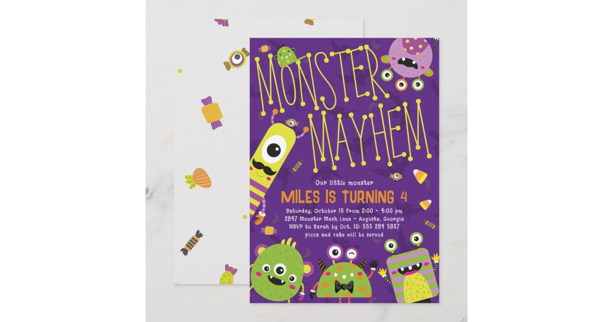 Monster Mayhem Birthday Party Invitation | Zazzle