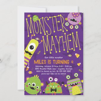 Monster Mayhem Birthday Party Invitation | Zazzle