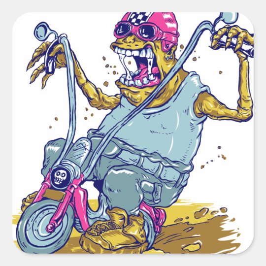 Monster Motorcycle Biker Cartoon Square Sticker | Zazzle.com