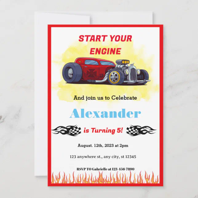 Monster Red Race Car Birthday Invitation | Zazzle