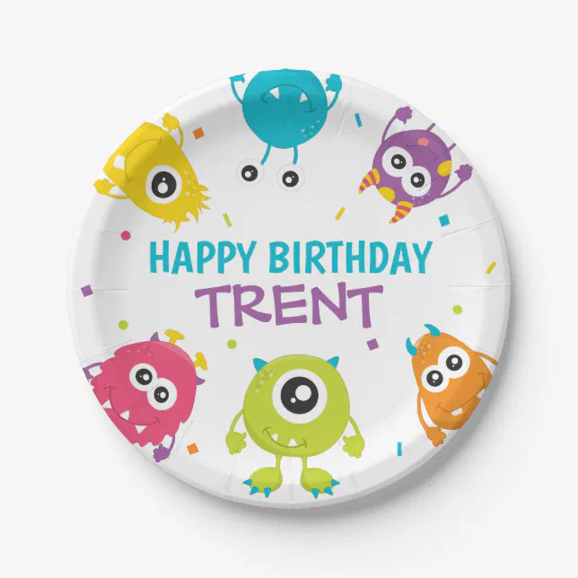 Monster Theme Birthday Party Paper Plate | Zazzle