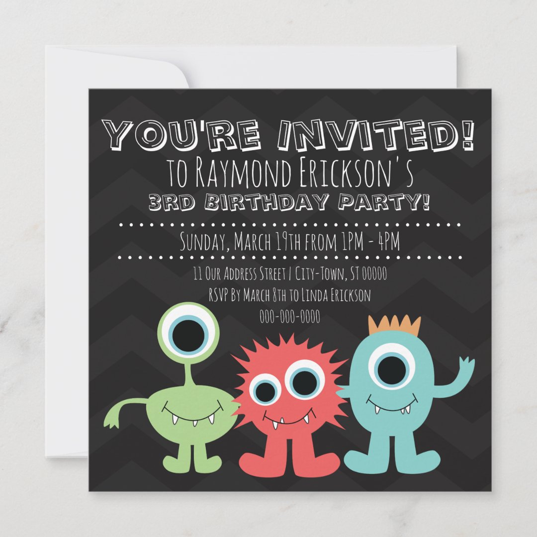 Monster Themed Birthday Party Invitations | Zazzle