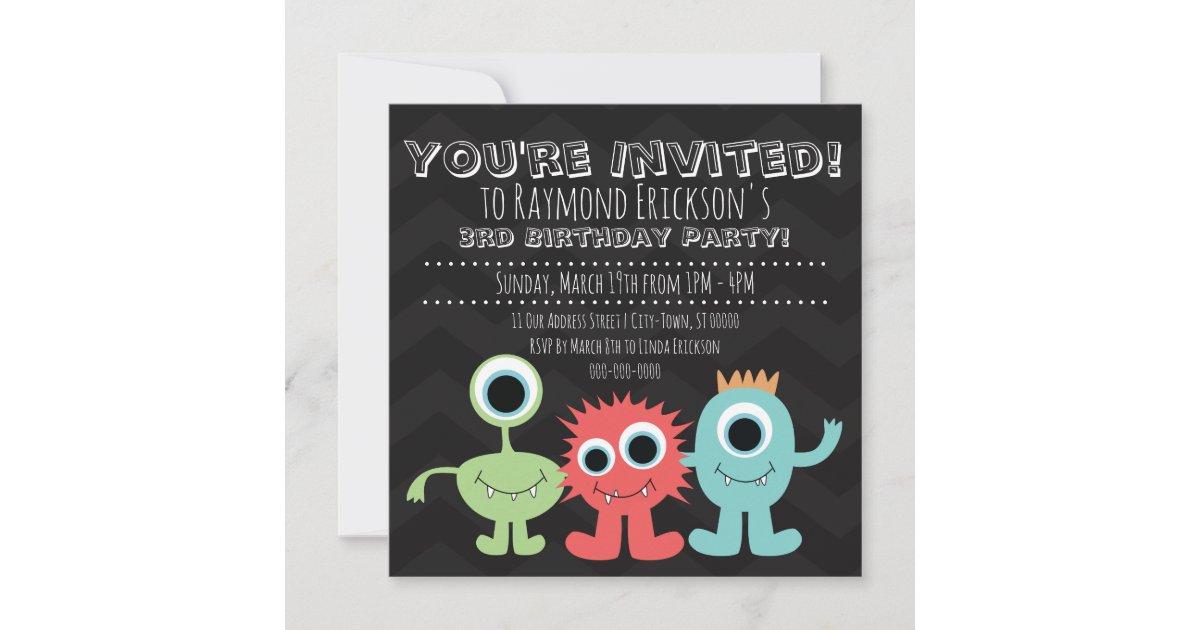 Monster Themed Birthday Party Invitations | Zazzle