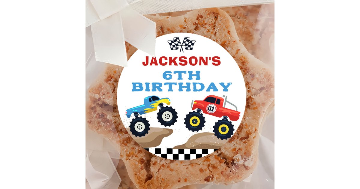 Monster Truck Birthday Classic Round Sticker | Zazzle