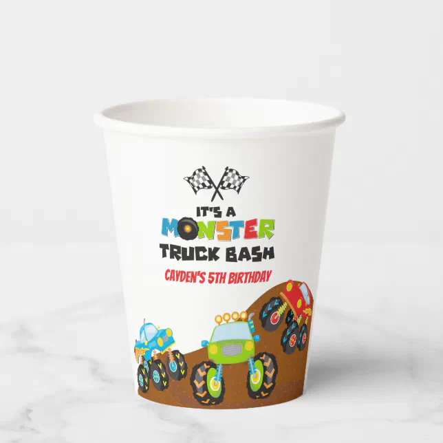 Monster Truck birthday Paper Cups | Zazzle