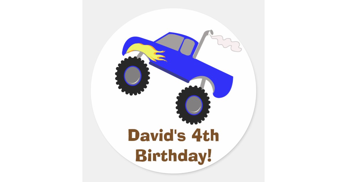Monster Truck Birthday Personalized Sticker | Zazzle
