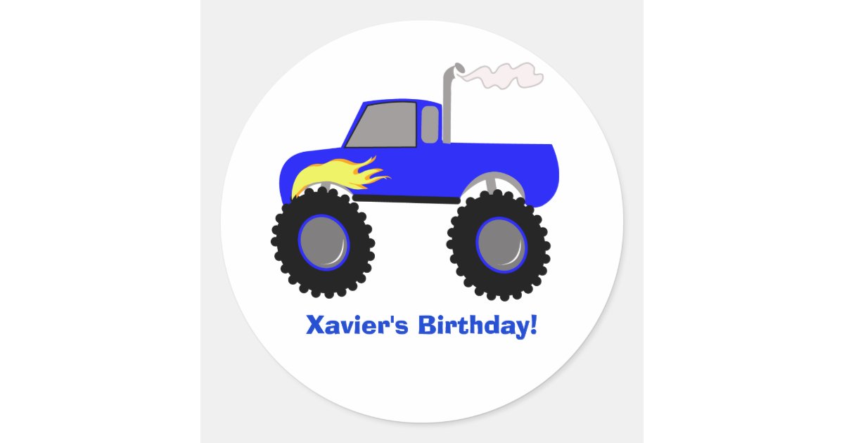 Monster Truck (Blue) Personalized Round Sticker | Zazzle
