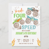 Monster Truck Boy Made Four Speed 4th Birthday Invitation | Zazzle
