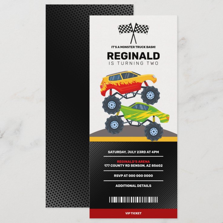 Monster Truck Boy Racing Birthday Jam Ticket Invitation | Zazzle