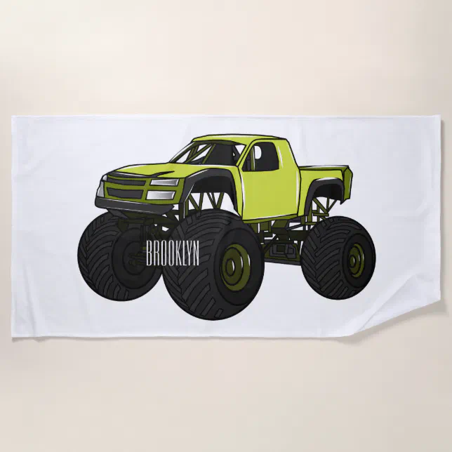 Monster truck cartoon illustration beach towel | Zazzle