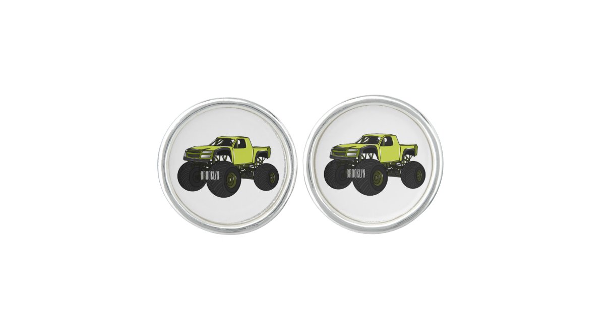 Monster truck cartoon illustration cufflinks | Zazzle