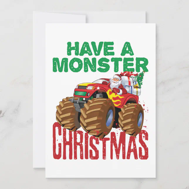 Monster Truck Christmas Santa Claus Boys Toddlers Holiday Card | Zazzle