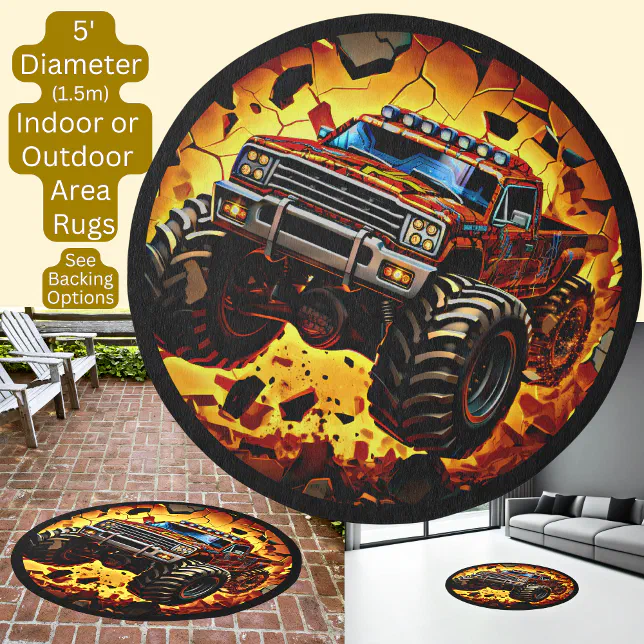 Monster Truck Cracked Background Circle Area Rug | Zazzle