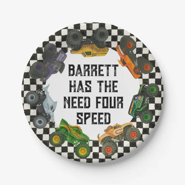 Monster Truck Jam Party Plates - 4th Birthday | Zazzle