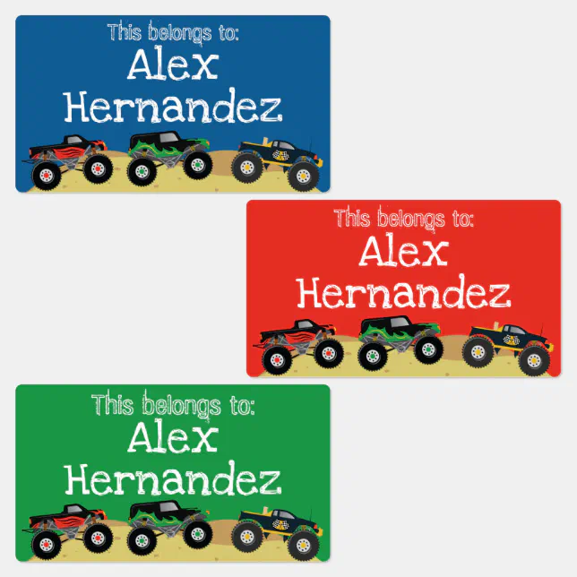 Monster Truck Name Labels for School and Sports | Zazzle