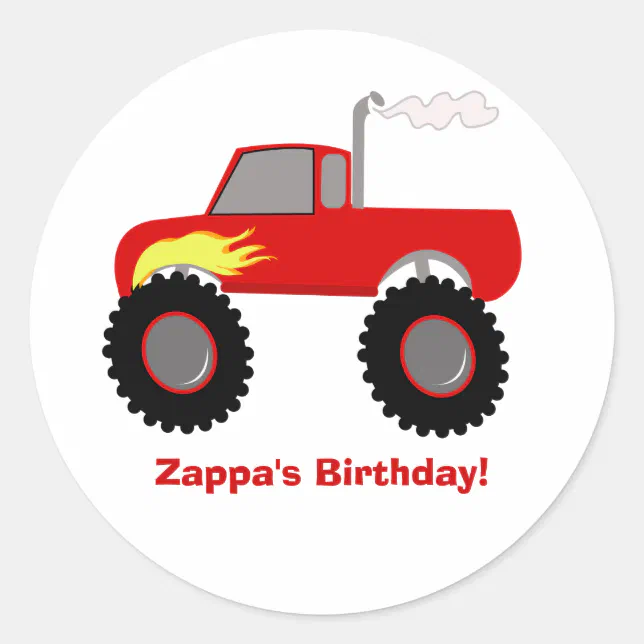 Monster Truck (Red) Personalized Round Sticker | Zazzle