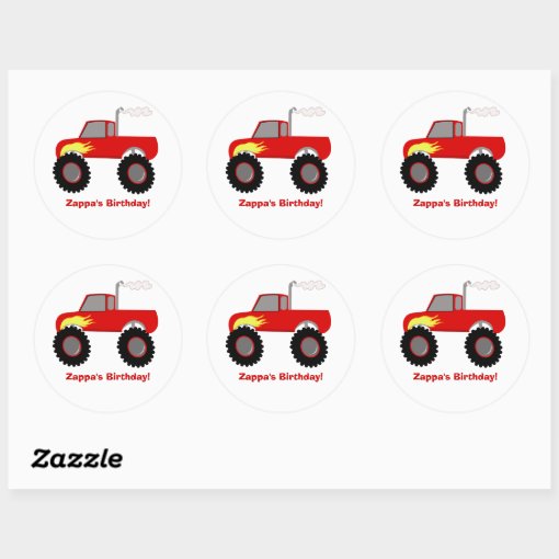 Monster Truck (Red) Personalized Round Sticker | Zazzle