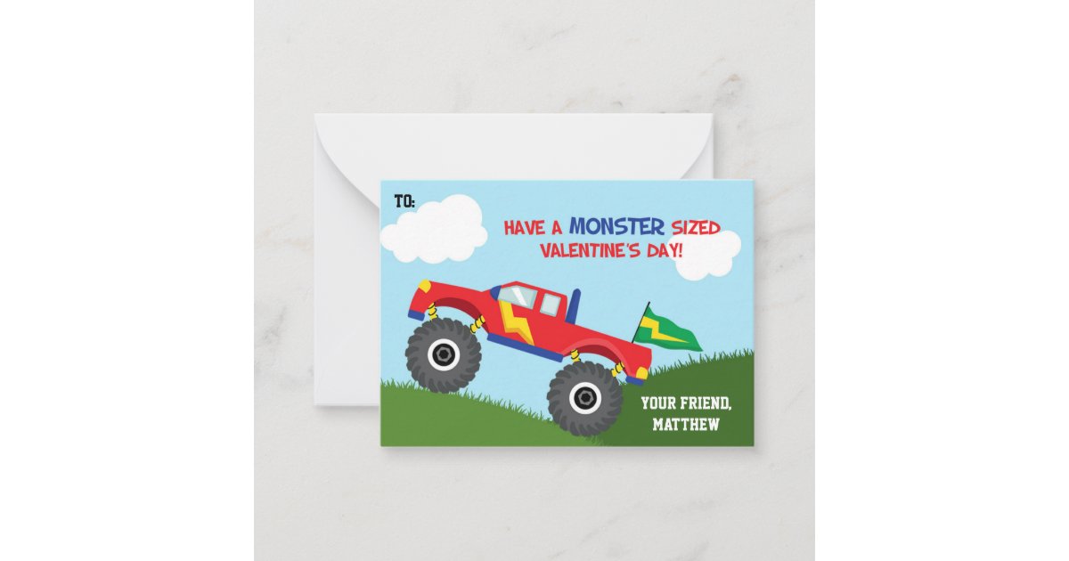 Monster Truck Valentines Day Card Kids (Boys) | Zazzle