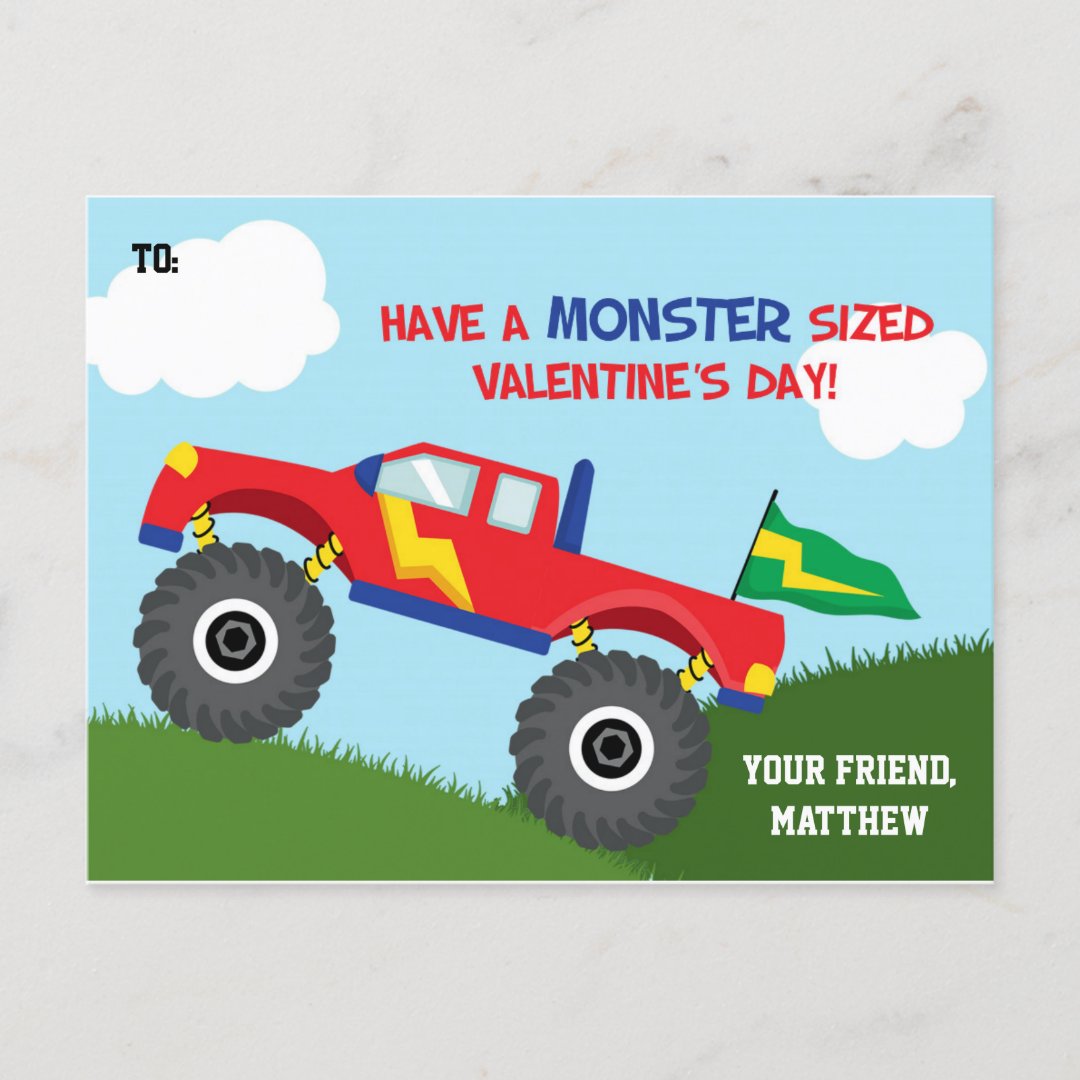 Monster Truck Valentines Day Card Kids (for Boys) | Zazzle