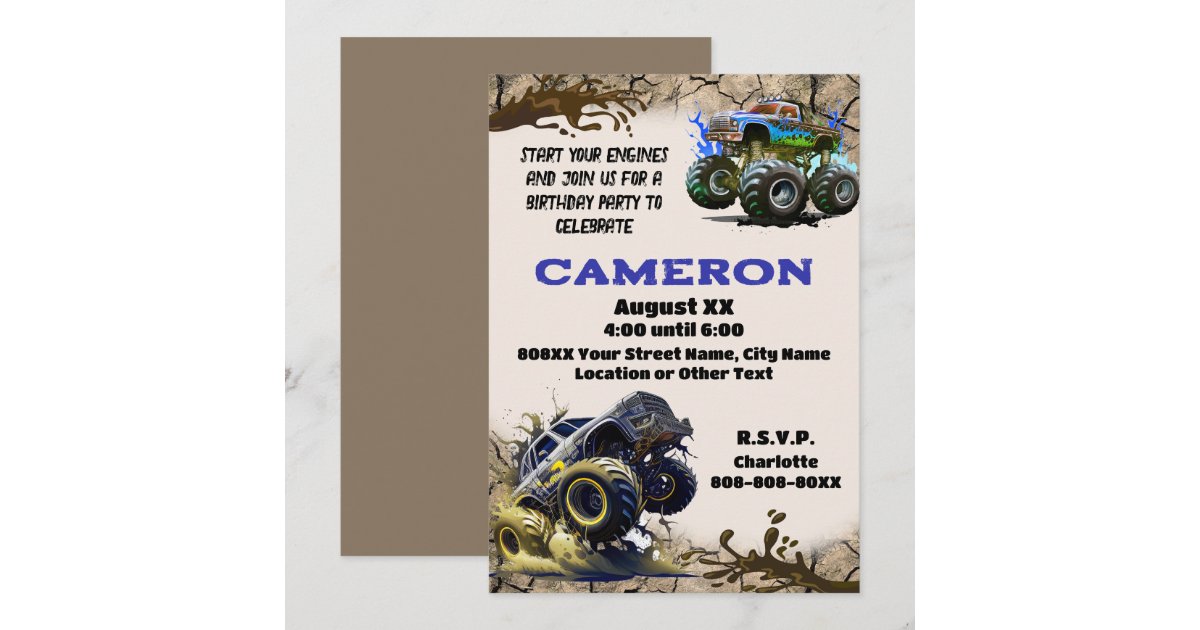 Monster Trucks in The Mud Invitation | Zazzle
