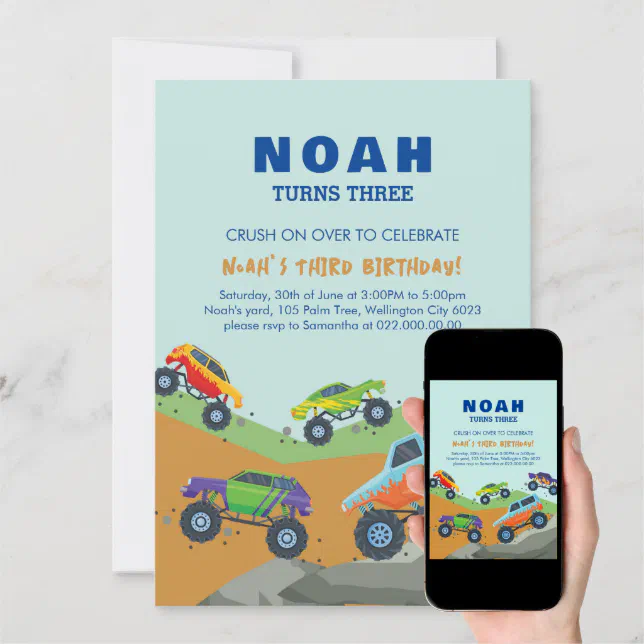 Monster Trucks Themed Birthday Invitation 5"x7" | Zazzle