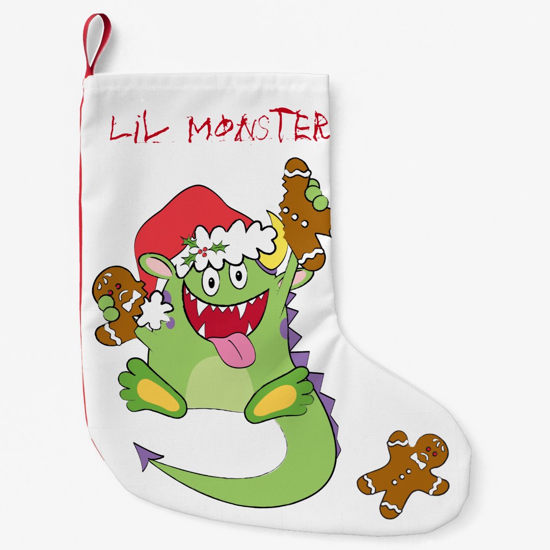 Monster with Gingerbread Man Small Christmas Stocking | Zazzle
