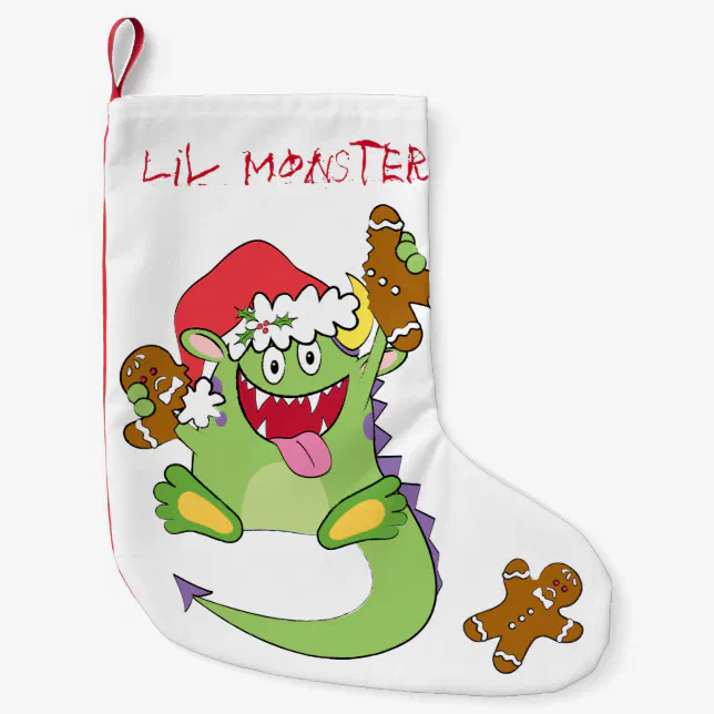 Monster with Gingerbread Man Small Christmas Stocking | Zazzle