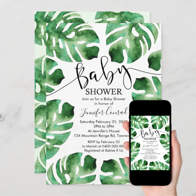 Monstera Baby Shower Invitation, Tropical Leaves Invitation | Zazzle