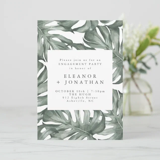 Monstera Botanical Watercolor Engagement Party Invitation | Zazzle