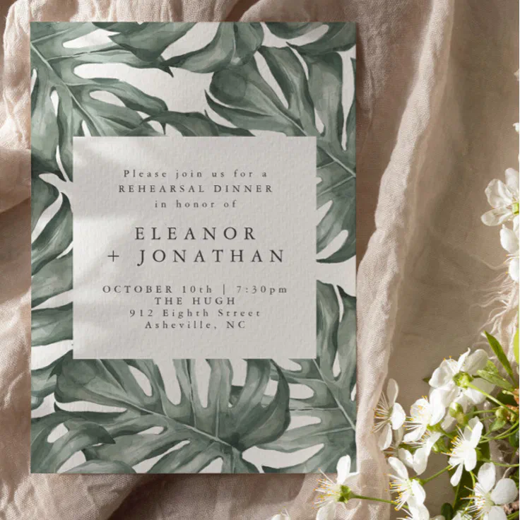 Monstera Botanical Watercolor Green Rehearsal Invitation | Zazzle