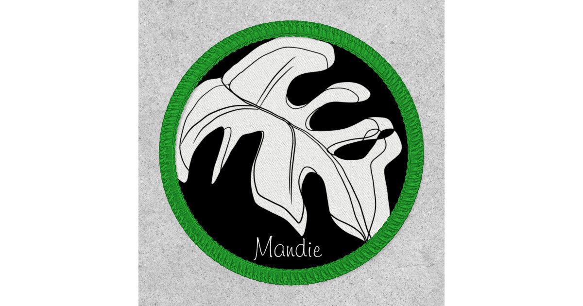 Monstera Double Line Hand Drawn Art Black White Patch | Zazzle