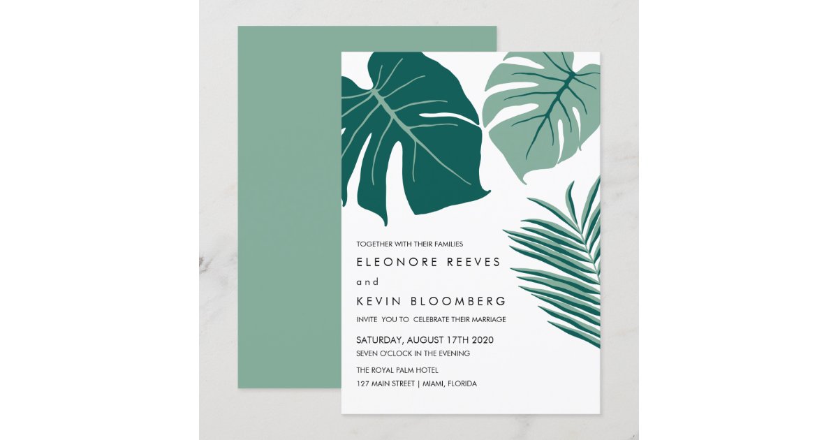 Monstera | Green | Tropical Leaves Wedding Invitation | Zazzle
