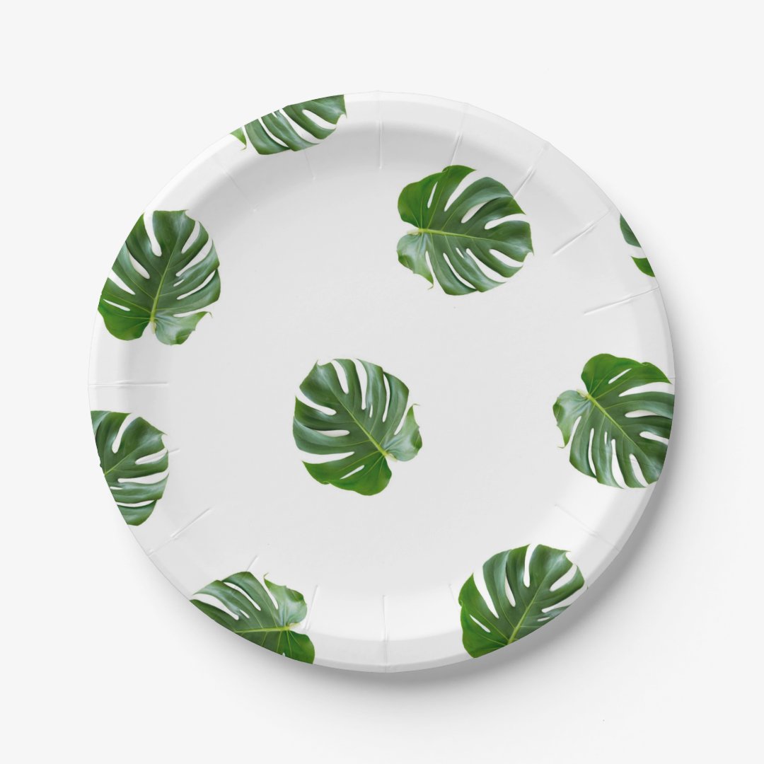 Monstera Leaf Print Tropical Paper Plates | Zazzle