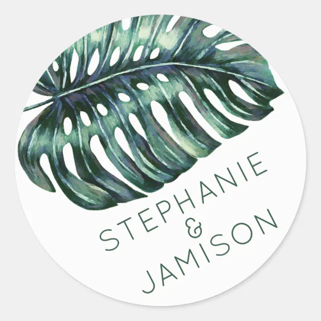 Monstera Leaf Wedding Favor Label | Zazzle