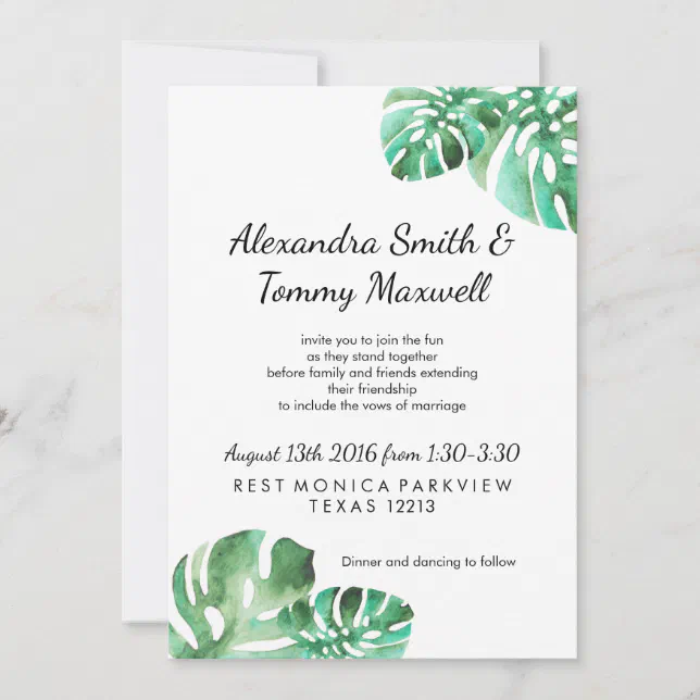 Monstera Leaf Wedding Invitation | Zazzle