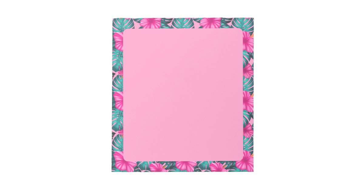 Monstera Leaves and Hibiscus, Teal and Pink Notepad | Zazzle