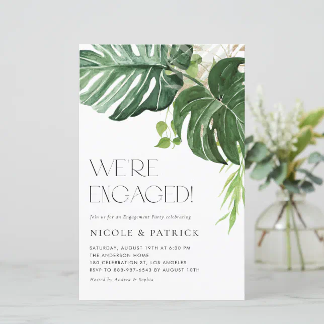 Monstera Leaves Summer Engagement Party Invitation | Zazzle