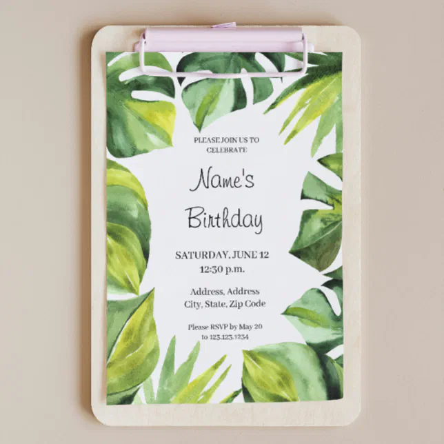Monstera Tropical Jungle Birthday Party Invitation | Zazzle