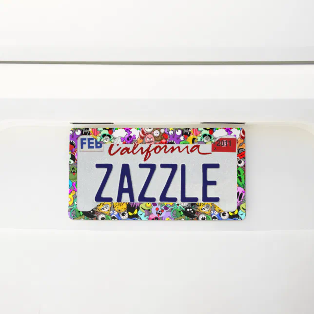 Monsters Cute Characters Halloween Pattern License Plate Frame | Zazzle