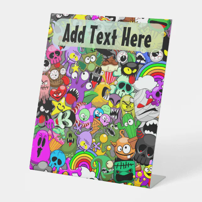 Monsters Cute Characters Halloween Pattern Pedestal Sign | Zazzle