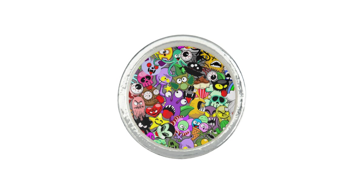 Monsters Cute Characters Halloween Pattern Ring | Zazzle