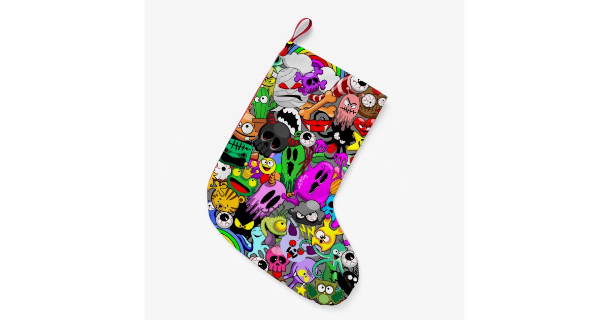 Monsters Cute Characters Halloween Pattern Small Christmas Stocking ...