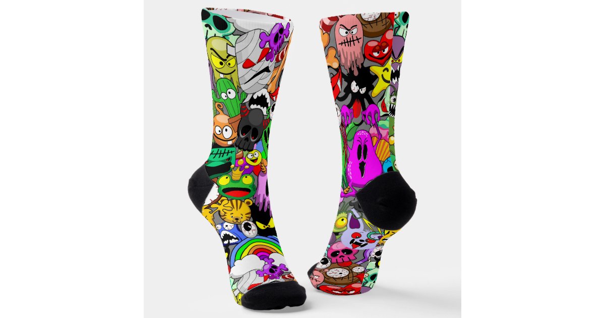 Monsters Cute Characters Halloween Pattern Socks | Zazzle