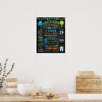 Monsters First Birthday Party chalkboard sign | Zazzle