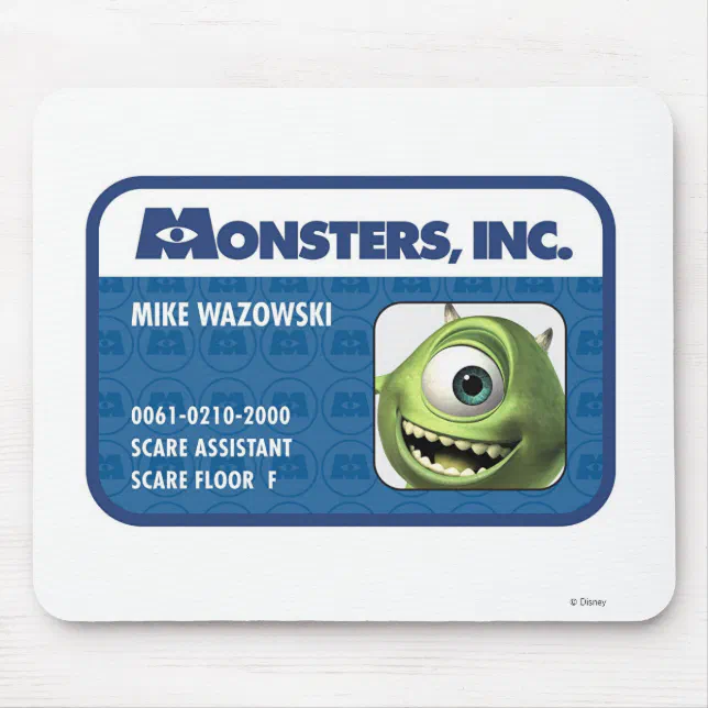 Monsters Inc. Mike Wazowski employee ID card Mouse Pad | Zazzle