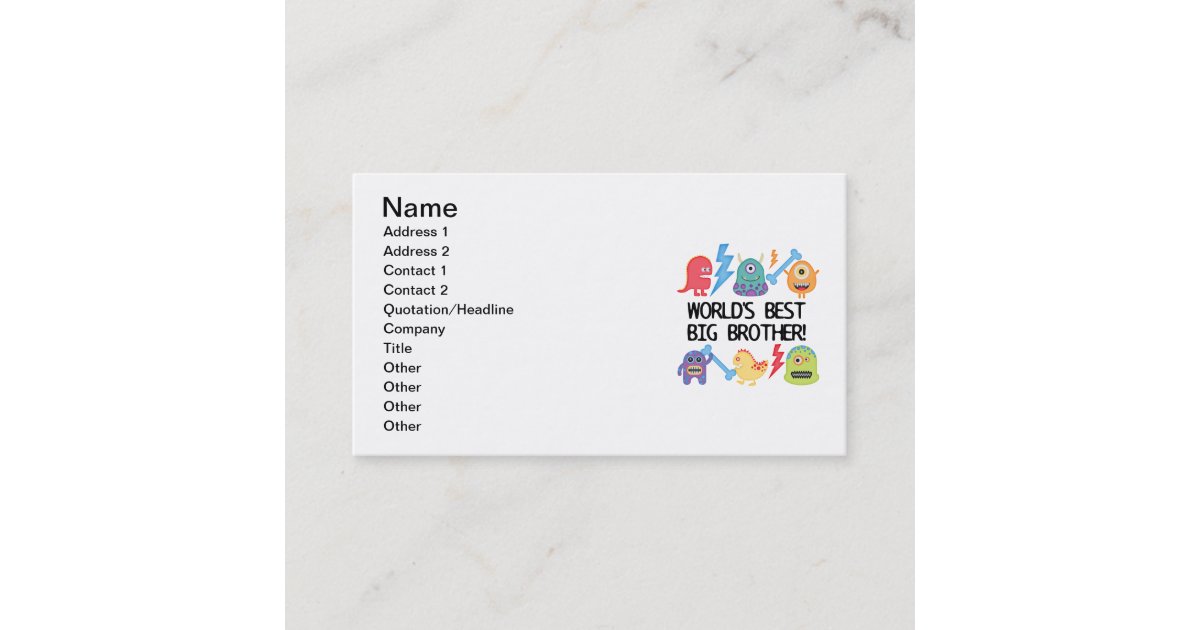 Monsters World's Best Big Brother Business Card | Zazzle