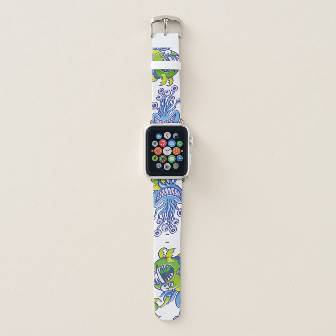 Monstrous octopus catching an ugly deep sea fish apple watch band | Zazzle