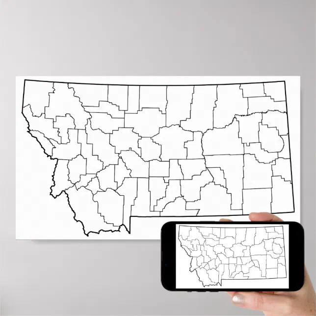 Montana Counties Blank Outline Map Poster | Zazzle