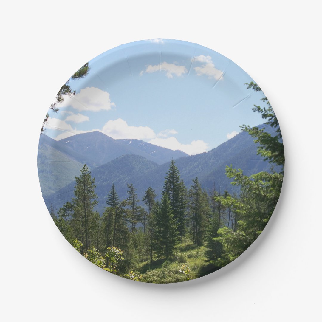 Montana Forest and Mountains Scenic View Paper Plates | Zazzle