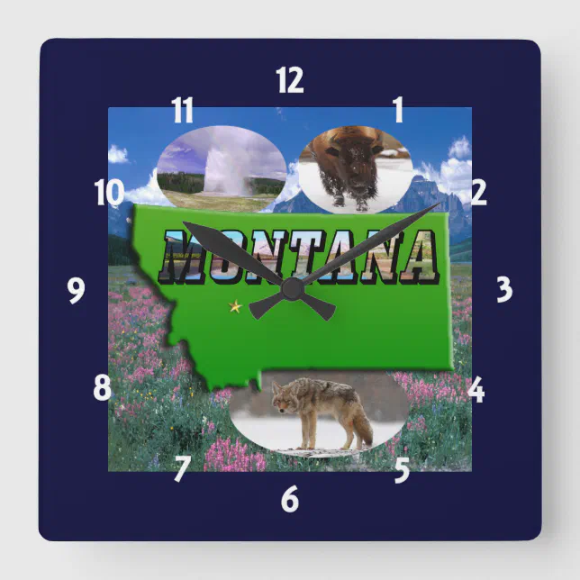 Montana Map Outline, Photo Text and Pictures Square Wall Clock | Zazzle